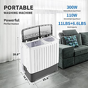 Sluuug Home Compact Portable Washing Machine, Mini Washer Machine and Dryer Combo, 17.6 Lbs Portable 11 Lbs Small Twin Tub Washer and 6.6 Lbs Spin Cycle for Camping, Dorms, College Apartments, RV, Rooms
