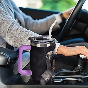 LLUTSNTH 40 Oz Vacuum Tumbler with Violet Handle Leakproof Insulated Tumbler Astronaut Stainless Steel Travel Mug with Lid And Straw Coffee Cup Cute Water Bottles Cup Holder Friendly