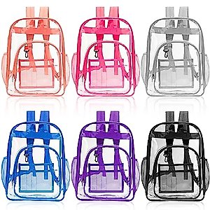 6 Pcs 17 Inch Clear Backpack for School Donations, Heavy Duty Transparent Bookbags Kids Bag Student Large School Bag for Sport Concert (Multicolor)
