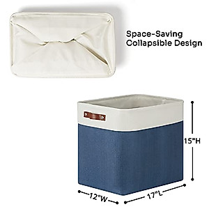 DULLEMELO Collapsible Bundle Baskets 2 Large Baskets 17"x12"x15" + 4 Cube Baskets 11"x11"x11"（White&Blue)