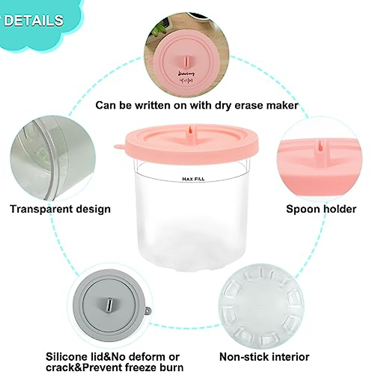 YQL Creami Pint Containers with Silicone Lids Replacement for Ninja Creami Pints and Lids,16oz Cups Compatible with NC301 NC300 NC299AMZ Series Ice Cream Maker,Dishwasher Safe&Leakproof(2 Pack)