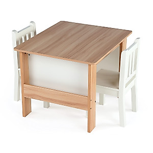 Humble Crew, Natural/White Wood Table Set with Book Storage, 2 Chairs-Toddler