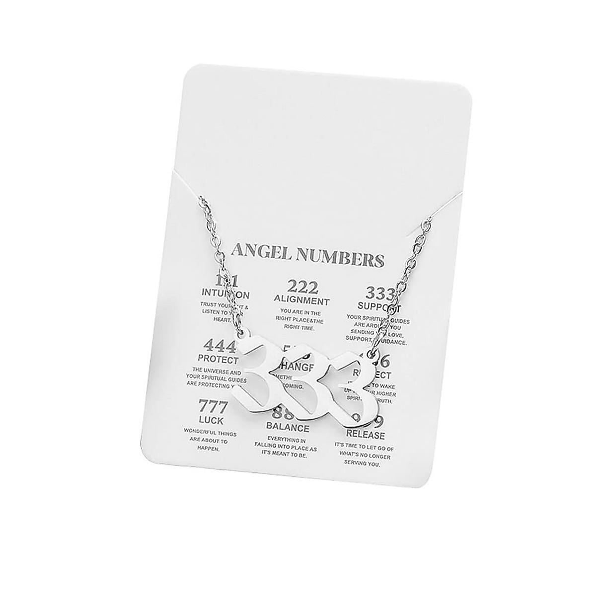 Caiyao 18K Gold & Silver Plated Stainless Steel Angel Number Necklace 111 222 333 444 555 666 777 888 999 Numerology Jewelry for Women-333 Silver