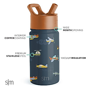 Simple Modern Kids Water Bottle with Straw Lid | Insulated Stainless Steel Reusable Tumbler for Toddlers, School | Summit Collection | 14oz, Wheels Up