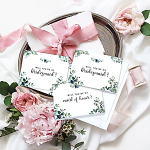 10 Packs Will You Be My Bridesmaid Cards Boho Bridesmaid Proposal Cards Greenery Maid of Honor Greeting Card Bridesmaid Asking Gifts with Envelopes for Wedding Party (Eucalyptus)