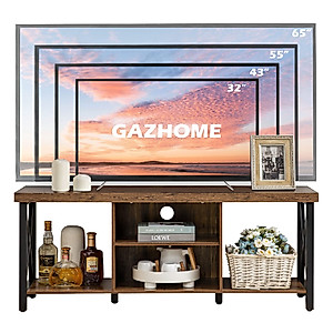 GAZHOME TV Stand for TV up to 55 Inches, TV Cabinet with Open Storage, TV Console Unit with Shelving for Living Room, Entertainment Room, Rustic Brown