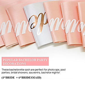 Bachelorette Sashes - Bachelorette Party Set 1 White Bride to Be Sash and 6 Pink Bridesmaid Sashes for Bride to be favors, Bridal Shower Wedding Decorations（7pcs）