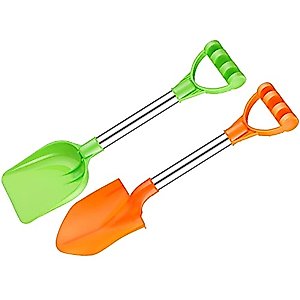 2 Pieces Orange Green Beach Shovel, 12.5 Inch Stainless Stain Plastic Sand Shovel Jumbo Large Sturdy Garden Shovel Snow Shovel with Long Handle for Garden Sand Snow