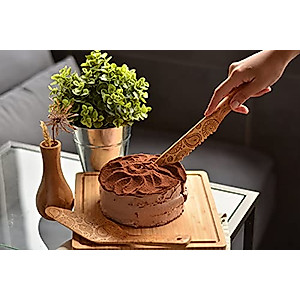 Natural Bamboo Wood Cake Knife and Serving Set, Patterned Serrated Knife and Spatula, Cake Cutting Set, Stylish and Elegant