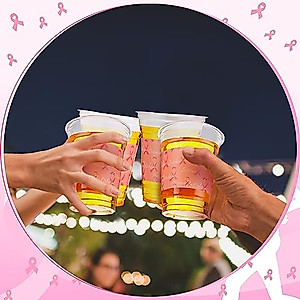 Nuenen 72 Pcs 12 oz Breast Cancer Awareness Clear Disposable Plastic Cups Pink Ribbon Breast Cancer Decorations for Believe Hope Ribbon Printed Party Drinking Cups for Tableware Supply (Pink)