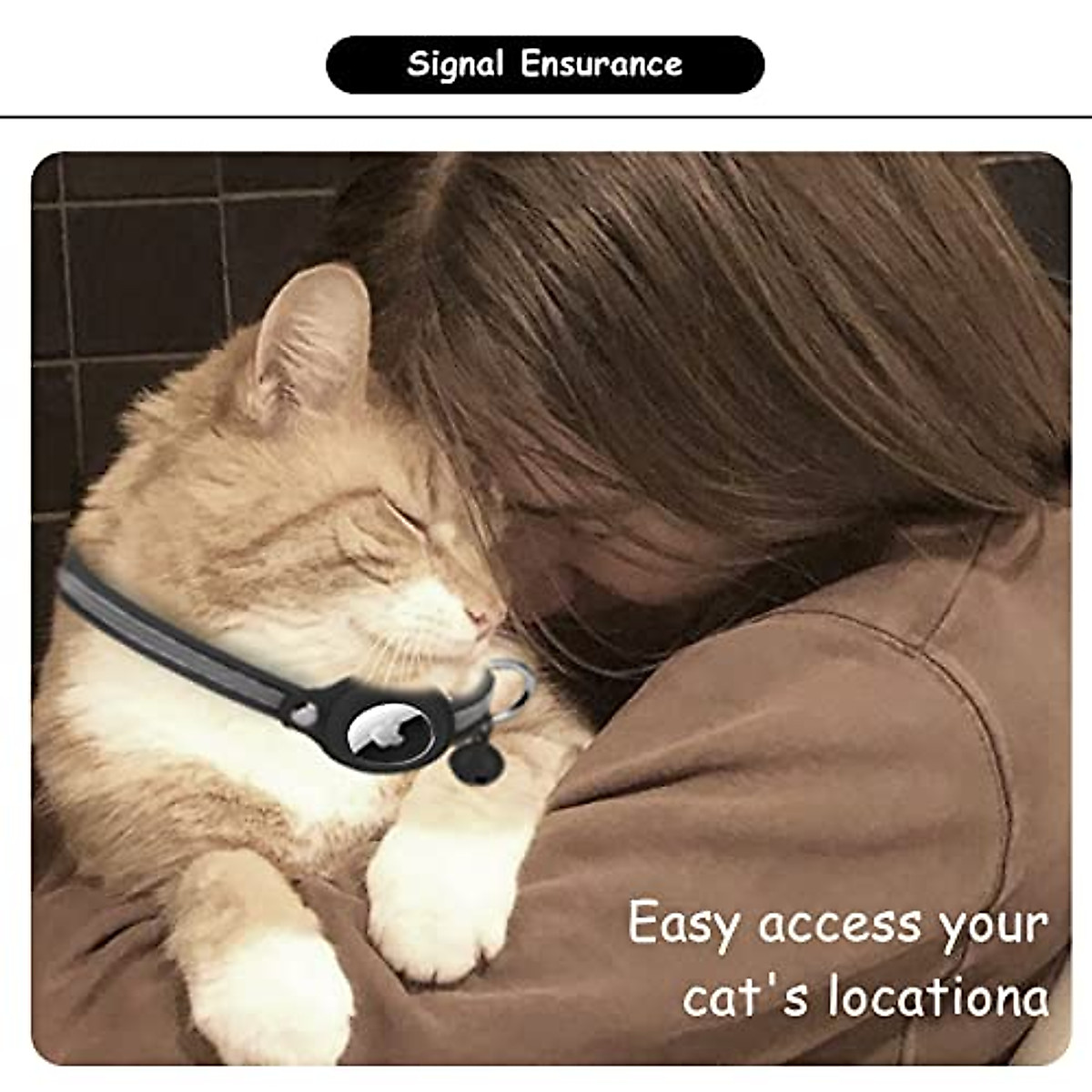 AirTag Cat Collar, Adjustable Reflective GPS Cat Collar, Integrated Apple Airtag Kitten Collar, with Air Tag Holder and Bell for Kitten Cat Puppy (Black)