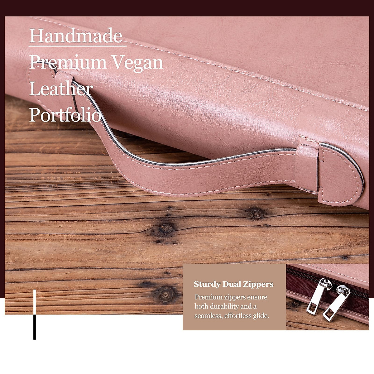 Geslun Vegan Leather Portfolio 3 Ring Binder with Clipboard, Hidden Handle, 8.5 x 11 Zippered Padfolio, Business Organizer Professional Executive Folio for Women, Pink