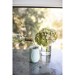 Vinglacé Stainless Steel Stemless Wine Glass- Insulated Wine Tumbler with Glass Insert and Sip Lid, 10 oz, Sea Glass