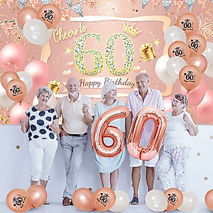 60th Birthday Decorations Women, Including Pink Rose Gold 60th Birthday Banner Backdrop Decor, Number 60th Birthday Balloon, 70 Pieces Rose Gold Balloon Arch Garland Kit for 60th Birthday