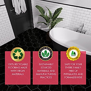 BaseCore HEX Hexagon Vinyl Flooring Black Marble 5.75" DIY Self Adhesive Textured Modern Floor Tile Peel & Stick Tile (36pcs/21.5sqft per case)