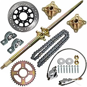 GXYWADY 44in/1120mm Go Kart Rear Axle Shaft Kit with Chain Sprocket Brake Disc Pillow Block Wheel Hub Chain Brake Master Cylinder Caliper Replacement for DIY Rebuild Go Kart ATV Quad Trikes Golf Carts