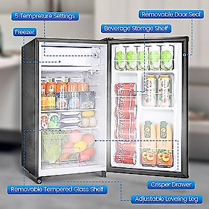 WANAI Mini Fridge with Freezer, 3.2Cu.Ft, Single Door Small Refrigerator, Energy-efficient, Low Noise, Mini fridge for Bedroom Dorm and Office, Black