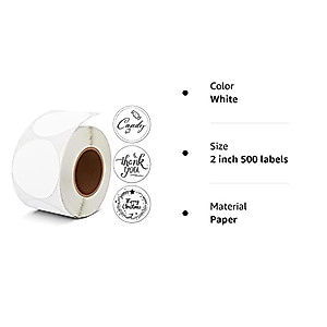 Dadarolly 2'' Round Thermal Labels, Circle Sticker Labels for Thank You Stickers Inventory, DIY Logo and Color Coding, Compatible with Munbyn, Rollo, Idrpt, Lablerange, Zebra, White, 1 Roll 500 Labels