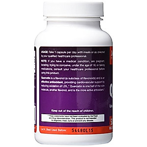 Jarrow Formulas Quercetin 500 mg - Supports Antioxidant Status, Cardiovascular Health & Immune Health - Dietary Supplement - 100 Servings (Veggie Caps) (Packaging May Vary)