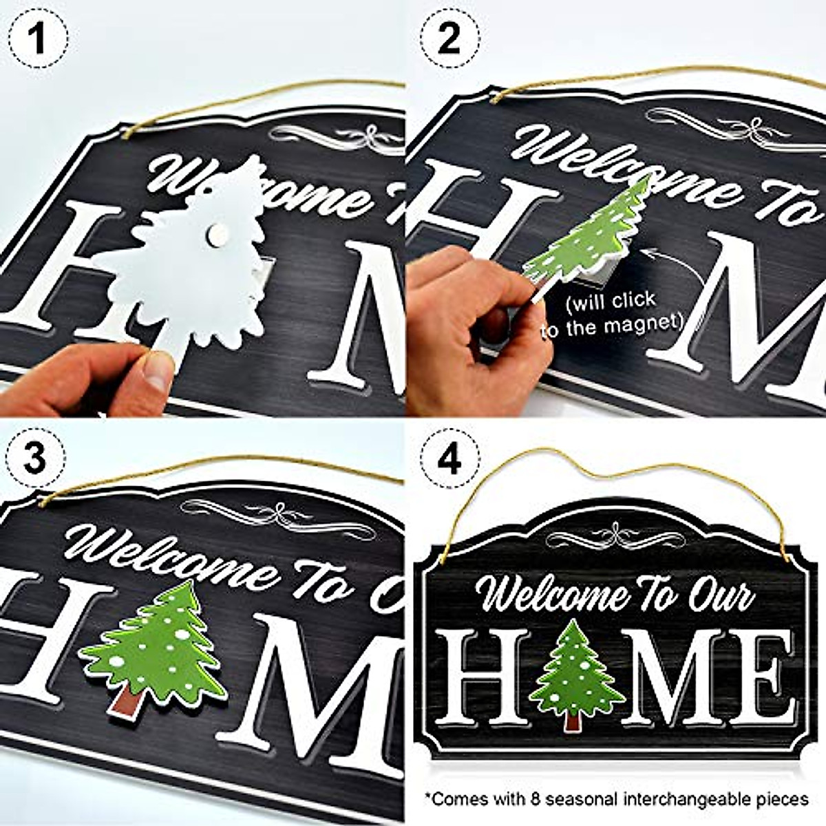 Bigtime Signs Welcome to Our Home White Wood Grain Print Wall & Front Door Decor - Welcome Sign for Front Door with Interchangeable Home Sign Magnets Halloween, Easter, Fall, Christmas, Valentines