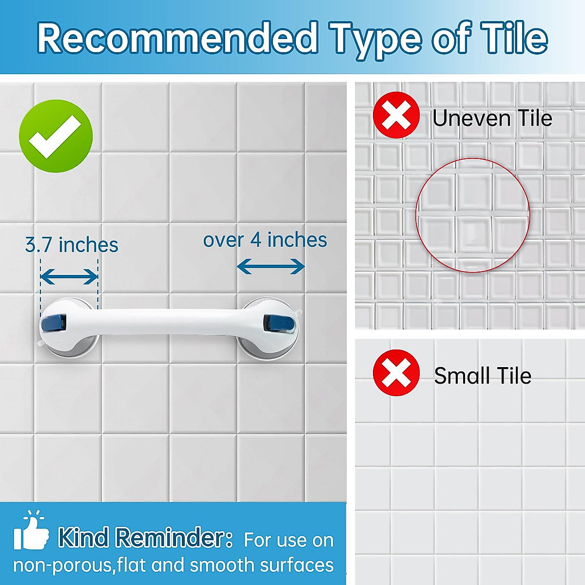 QixieTech Grab Bars for Bathtubs and Showers, 2 Pack 16 Inch Shower Handles for Elderly Suction Grab Bars for Seniors Shower Grab Bar