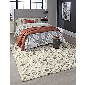 Unique Loom Moroccan Trellis Shag Collection Area Rug - Meknes (6' Square, Ivory/Gray)
