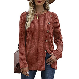Womens Long Sleeve Tops Fall Sweaters Winter Tops for Women Casual Caramel M