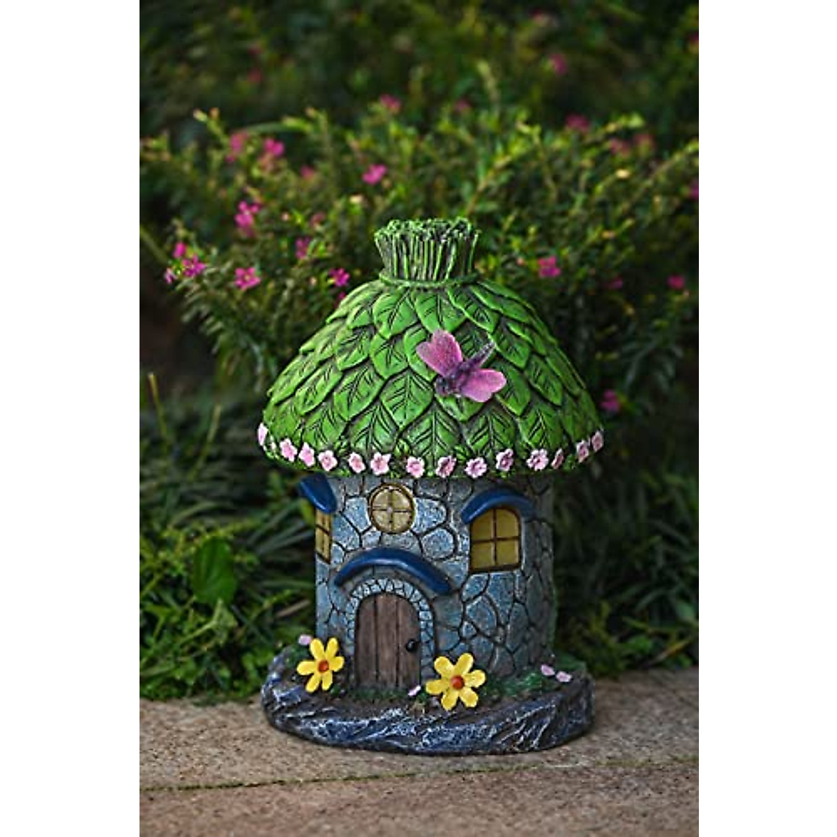TERESA'S COLLECTIONS Dome Roof Fairy House Garden Statues with Solar Lights, Garden Ornaments Decor, Resin Outdoor Figurines for Patio Yard Porch Decorations, 7.8 Inch