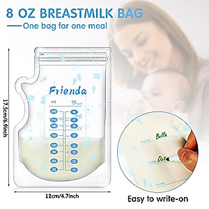 Sherr 500 Count Breastmilk Storage Bags 8 oz Breast Milk Storing Freezer Bags for Breastfeeding with Pour Spout Thickened Design Leak Proof Double Seal Self Standing Breastfeeding Storing Bags