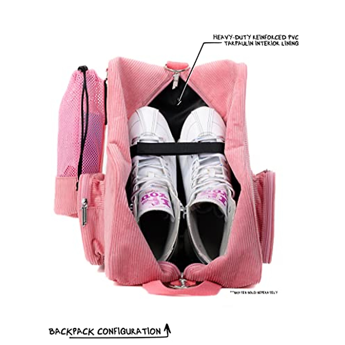 Fydelity Roller Skate Bags for Women Girls Roller Skate Backpack Roller Skate Accessories Ice Skates Kids Ice Skate Bag Rollerskate bag Ice Skating Bag Roller Skating Bag Corduroy Pink