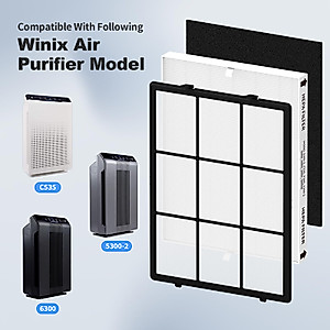 VALZONE 115115 HEPA Replacement Filter A Size 21 Compatible with Winix PlasmaWave Air Purifier C535 5300-2 6300-2,1 Washable Pre-Filter, 2 HEPA and 4 Carbon Filters