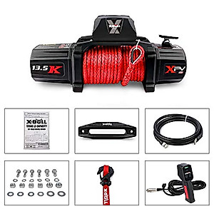 X-BULL Winch-13500 lb. Load Capacity Electric Winch Kit 12V Synthetic Rope,Waterproof IP67 Electric Winch with Hawse Fairlead, with Wireless Handheld Remote and Corded Control Recovery