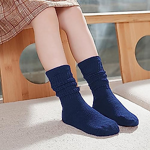 DOOVID Toddler Slouch Socks Knee High Socks Kids Boys Girls Cotton Long Crew Socks Navy Blue 6-8 Years