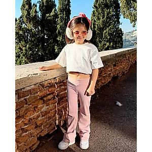 Stelle Girl's Flare Leggings High Waisted Yoga Pants Bootcut Dance Casual Pants Activewear Kids Bell Bottoms(Pink,L)