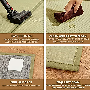 SAN MOTA Japanese Traditional Tatami Mattress, Folds in Four 79"x55"x0.6", Igusa Tatami Japanese Futon Mattress Rush Grass Tatami Mat, Non-Slip Comfortable Tatami Bed(100% Rush Grass)