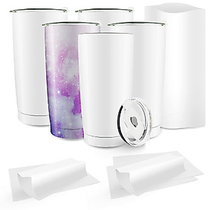 AiHeart 20oz Sublimation Stainless Steel Coffee Tumblers,Double Wall Vacuum Insulated Blanks Bulk Tumblers with Lid Silicone Coasters and Shrink Wrap Films,Travel Mug For Car Cup Racks(6pack)