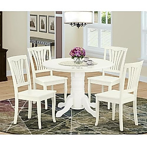East West Furniture SHAV5-LWH-W 5 Piece Dining Set Includes a Round Kitchen Table with Pedestal and 4 Dining Room Chairs, 42x42 Inch, Linen White