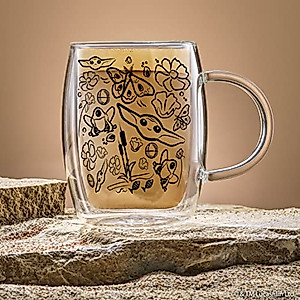 JoyJolt ‘Nature Friends’ Grogu Coffee Mug Set of 2 Double Wall Mug. 5.4oz Large Espresso Cups or Cappucino Cup. Mandalorian Star Wars Mugs, Insulated Coffee Mug, Clear Glass Cups Coffee Cup Set