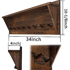 WEBI Coat Rack Wall Mount with Shelf,8 Peg Hooks,34'' Long Rustic Entryway Shelf with Hooks Underneath for Hanging Coats,Clothes,Bathroom,Rustic Brown