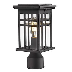 zeyu Exterior Post Light, Outdoor Pole Lantern Pillar Light Fixture with Clear Glass Shade and Black Finish, 20068-P BK