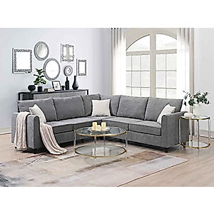ATY Upholstered Sectional Sofa, L Shape Couch with 3 Pillows, Living Room Furniture, Perfect for Office, Apartment, 88 x 88 Inch, Gray