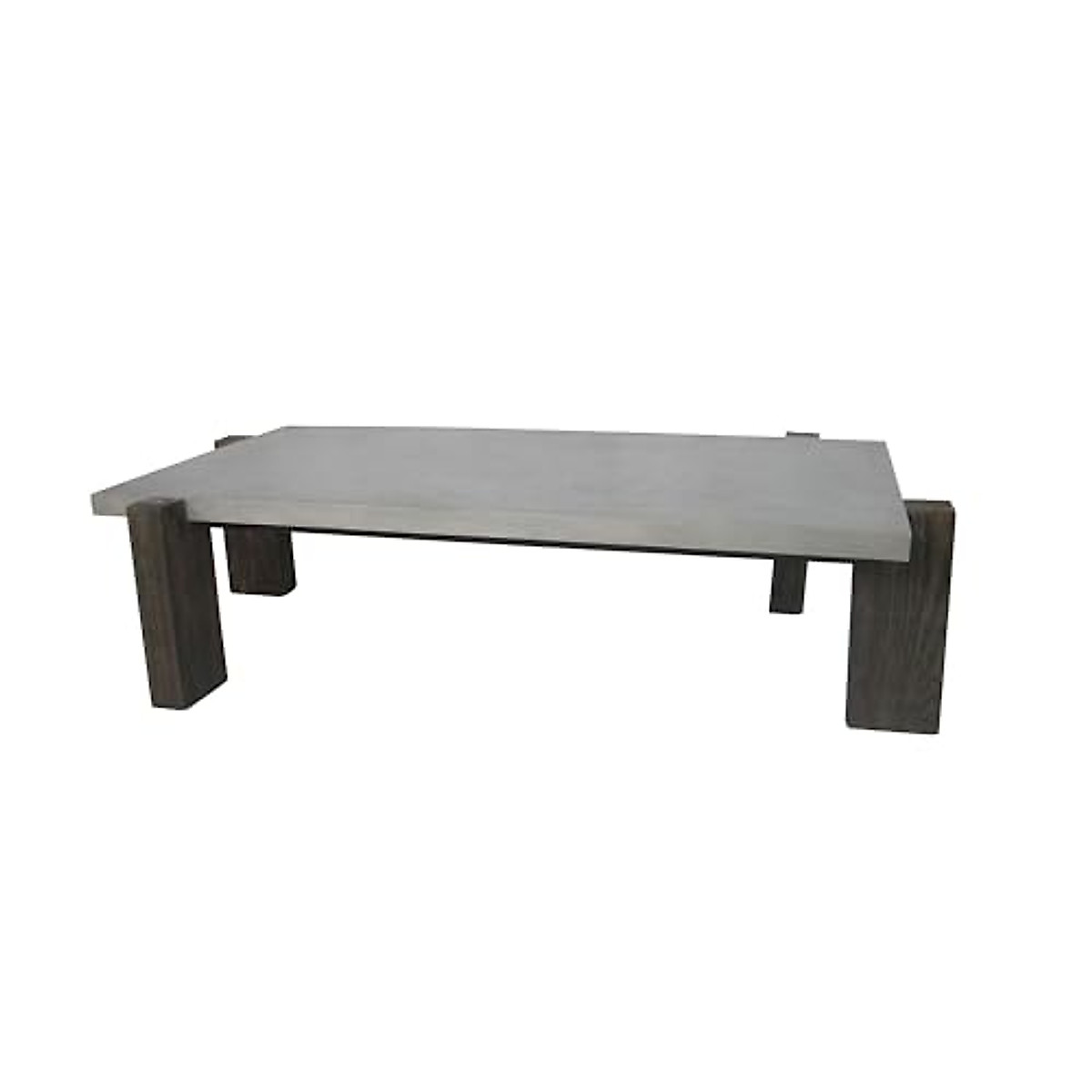 Benjara CID 59 Inch Dining Table, Concrete Surface, Walnut Wood Thick Pedestal Legs, Gray