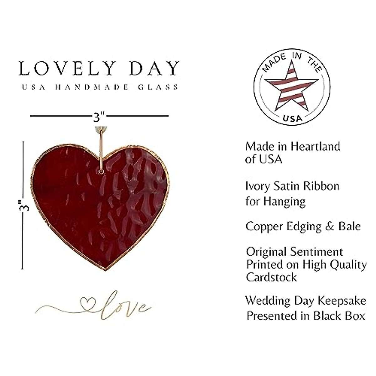 On Your 50th Wedding Anniversary: Beautiful Stained Glass Heart; a Sentimental and Meaningful Keepsake Ornament for The Married Couple - Handmade in USA