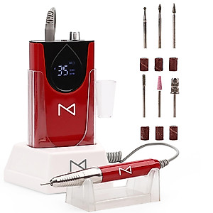 M Max - Nail Drill Professional - 2-in-1 Brushless Motor Nails Drill Machine - Electric, Cordless, Aluminium Alloy Casing, 35000 RPM, HD Display - Perfect for Salon & Home Use (Red)