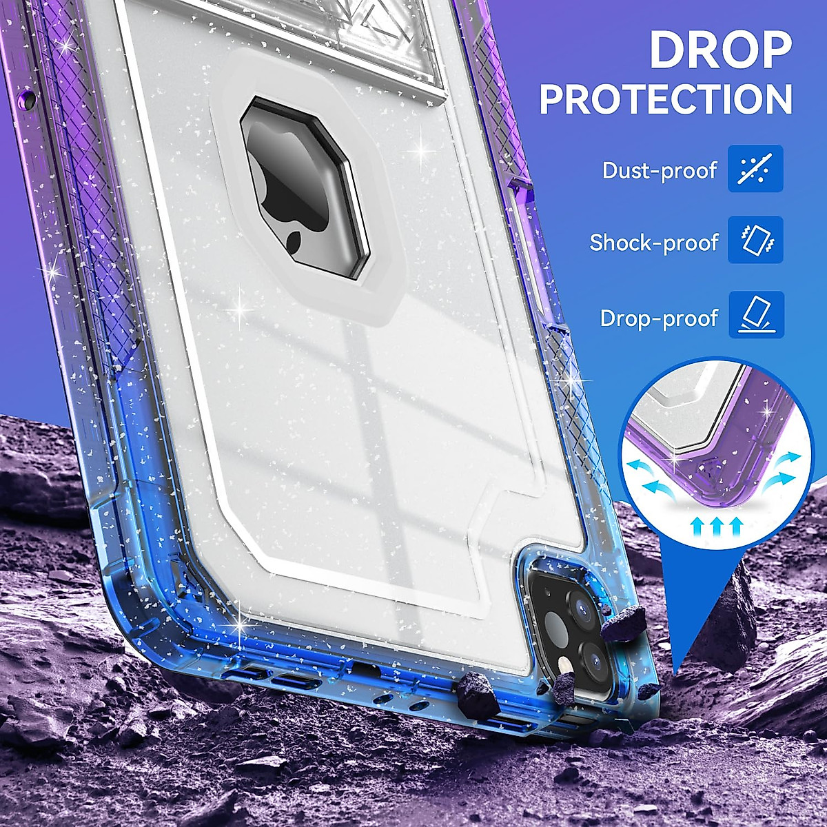 ZoneFoker for iPad Pro 12.9 Case 6th/5th/4th/3rd Generation 2022/2021/2020/2018, 12.9 Inch iPad Pro Case Cover with Pencil Holder, Sturdy Lightweight with Kickstand for Kids Girls, Blue Purple