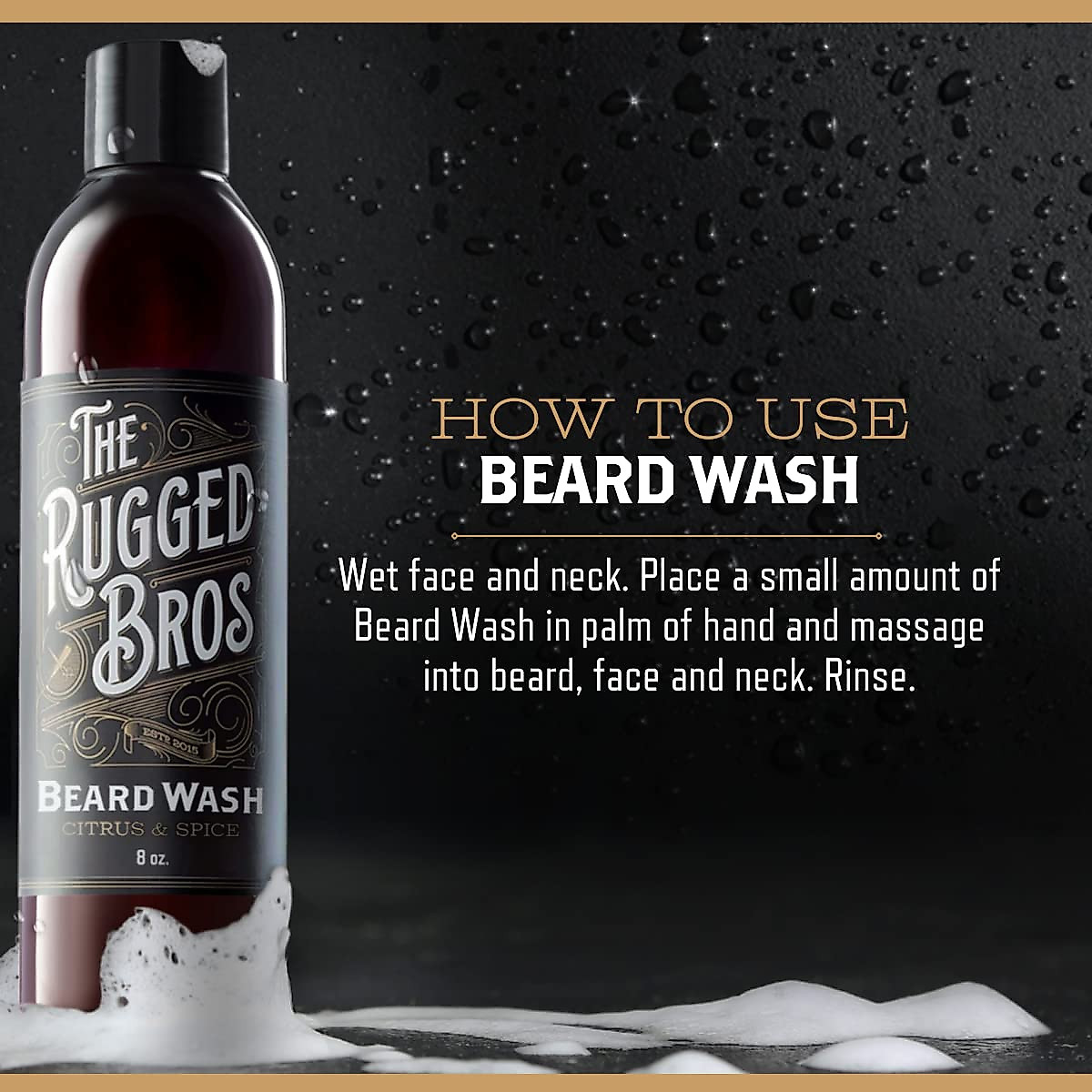 The Rugged Bros Beard Wash : for Face and Beards - Natural Shampoo Made with Organic Aloe Vera Leaf Juice - Cleanses Facial Oil and Dirt While Softening and Moisturizing (Citrus & Spice)