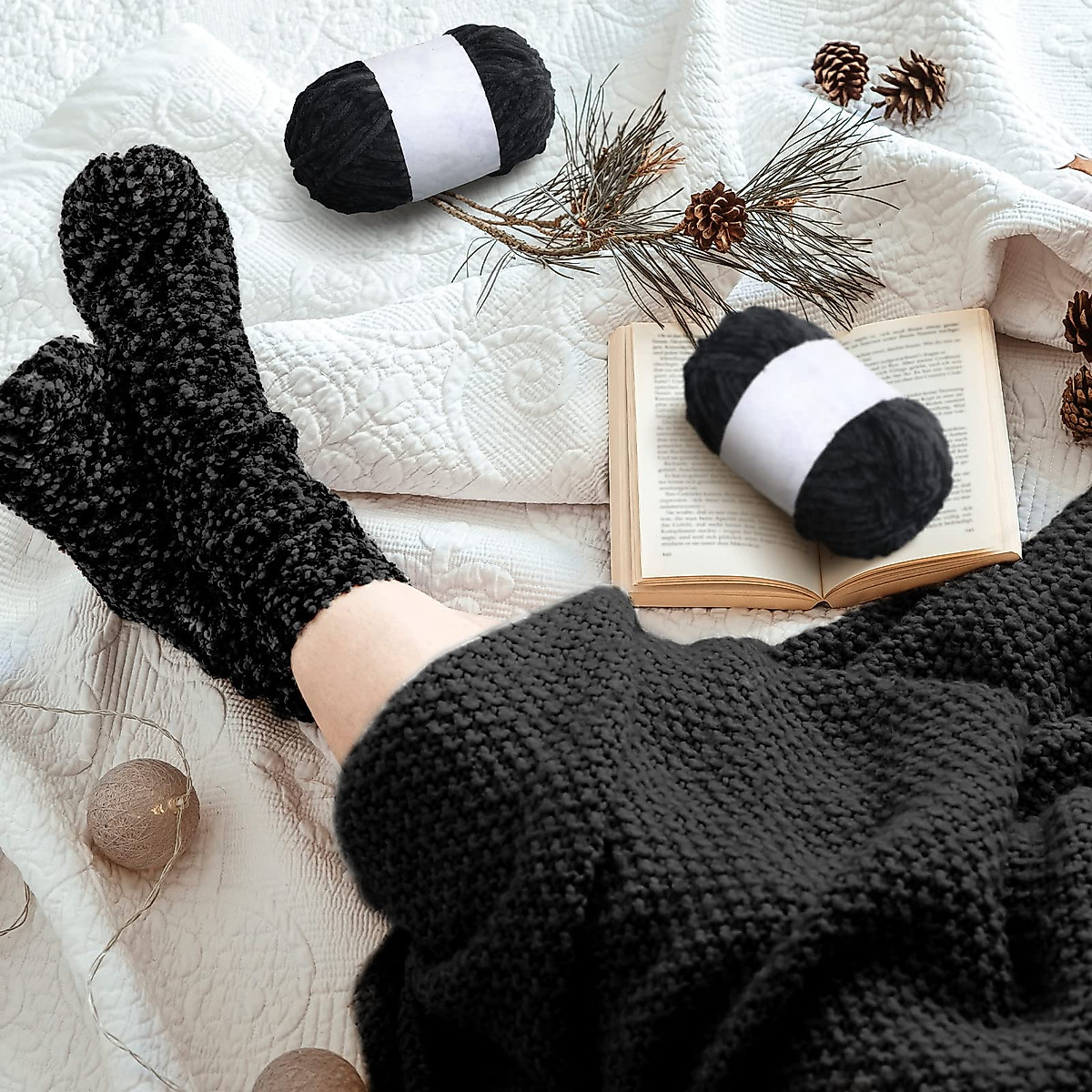 3 Rolls 590 Yards Velvet Yarn Chenille Yarn for Soft Crocheting and Knitting Baby Velvet Project, 180 Meter and 100 Gram for Each DIY Weaving Crochet Weaving Craft(Black)