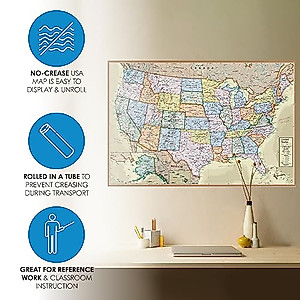 Waypoint Geographic Boardroom Series USA Wall Map, Antique-Style Laminated World Map Poster, Educational Wall Art For Home, Classroom, or Office, Unique Gifts, 24” x 36”