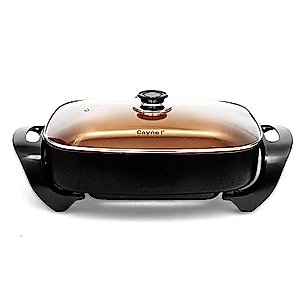 Caynel Professional Non-stick Copper Electric Skillet Jumbo, Deep Dish with Tempered Glass Vented Lid, Upgrade Thermostat, 16”x 12”x 3.15”- 8 quart