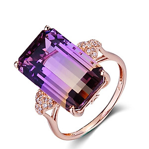 WDIYIEETN Luxury Huge Natural Solitaire Colorful Tourmaline Ring 18k Rose Gold Purple Yellow CZ Crystal Gemstone Cocktail Party Wedding Ring (10)